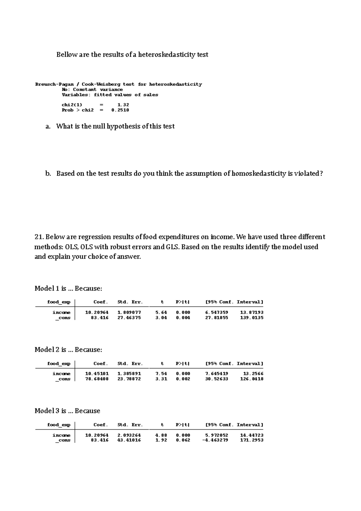 Analytical Exam Prep: Heteroskedasticity Tests & Regression Models ...