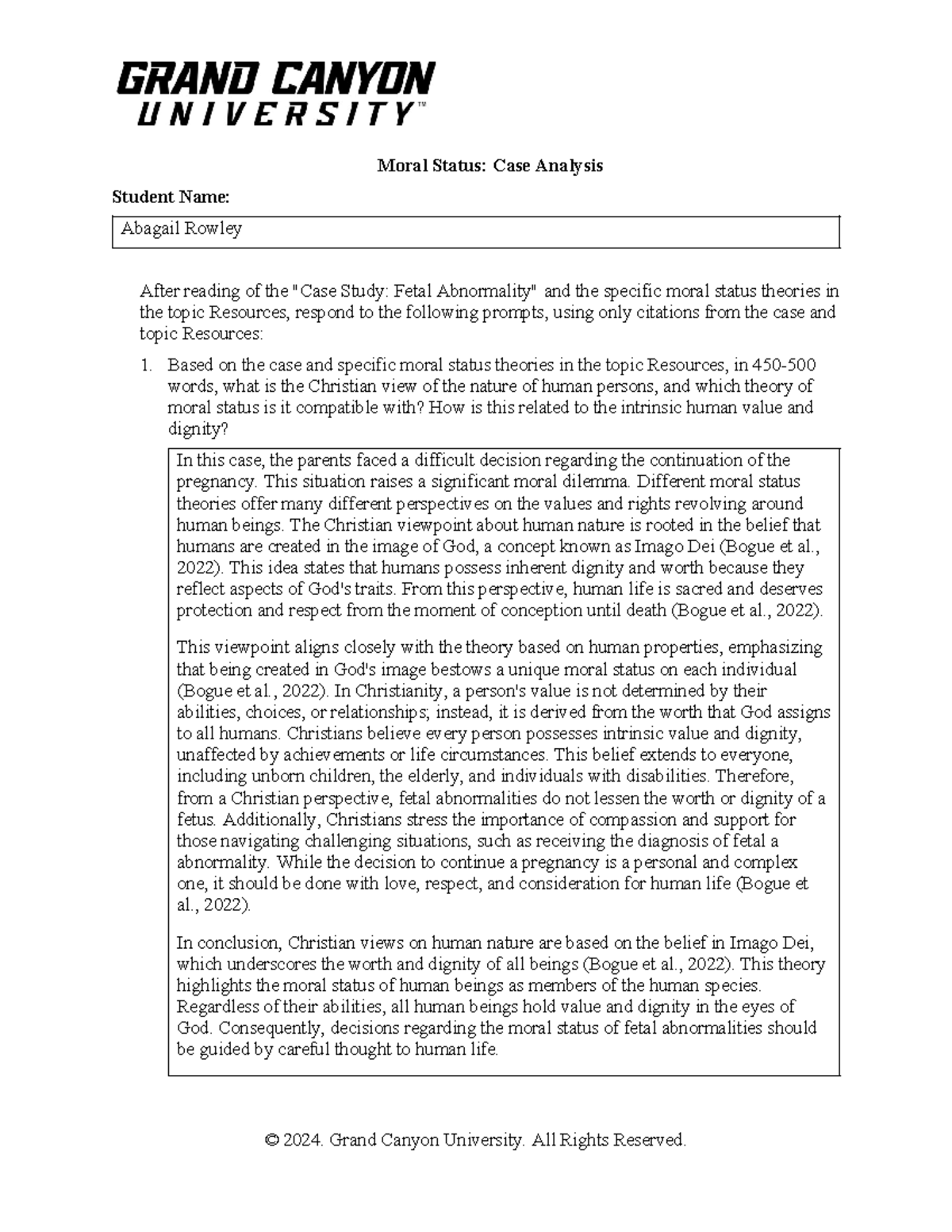 PHI-413V-RS-T2 Moral Status Case Study Analysis on Fetal Abnormalities ...