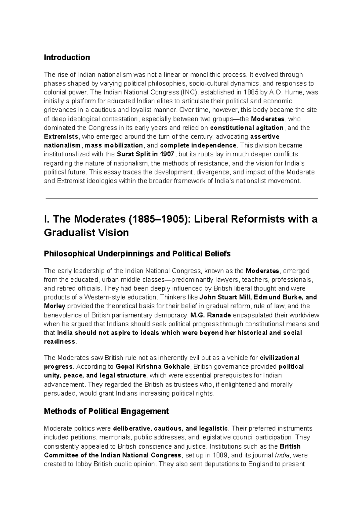 Moderates vs. Extremists in Indian Nationalism: Ideological Dynamics ...