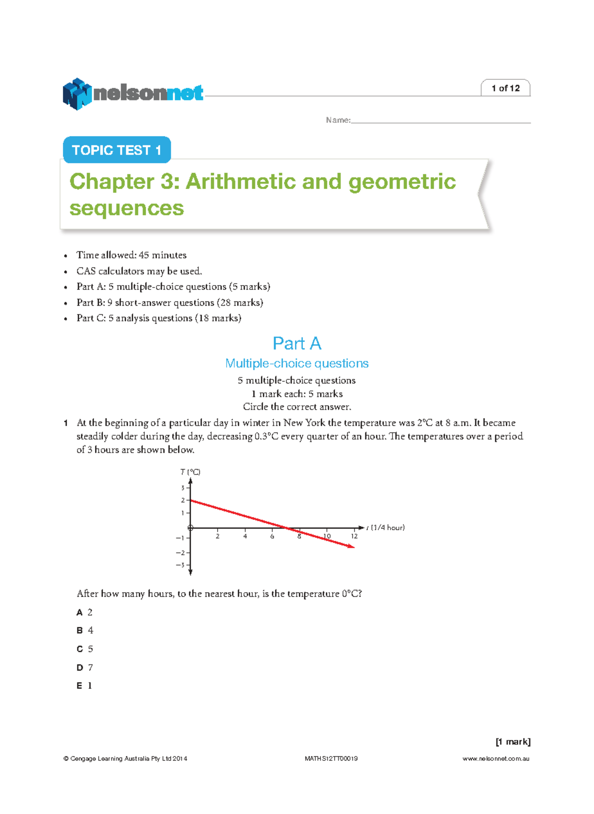 Topic Test 1: Chapter 3 - Arithmetic & Geometric Sequences - Studocu