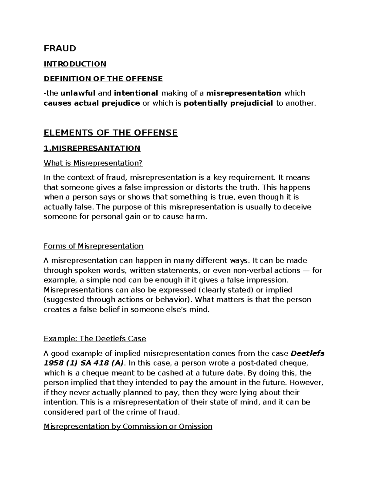 FRAUD & TREASON: Legal Definitions and Case Studies (LAW 101) - Studocu