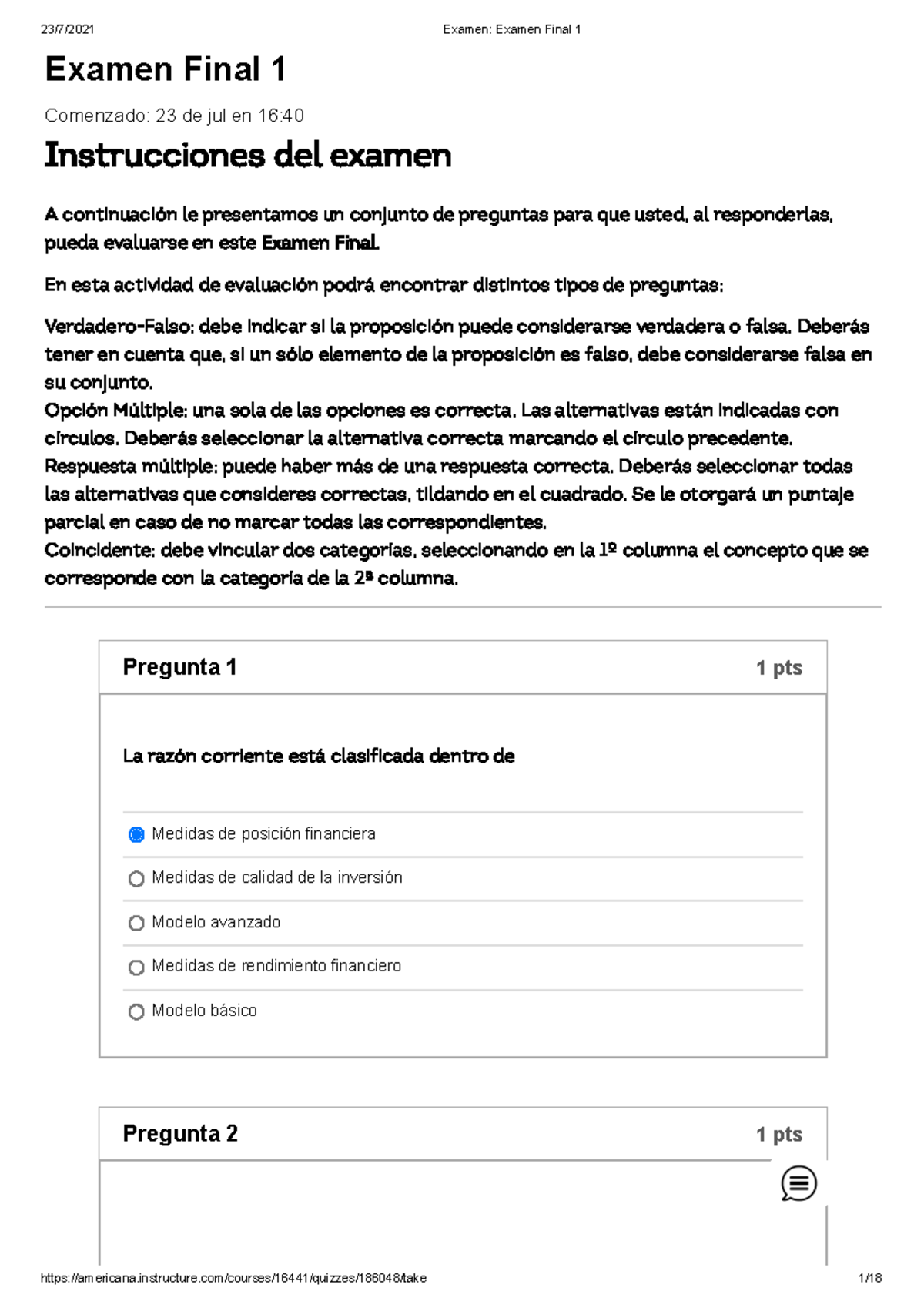 Examen Final 1 Finanzas a Corto Plazo: Evaluación y Preguntas Clave - Studocu