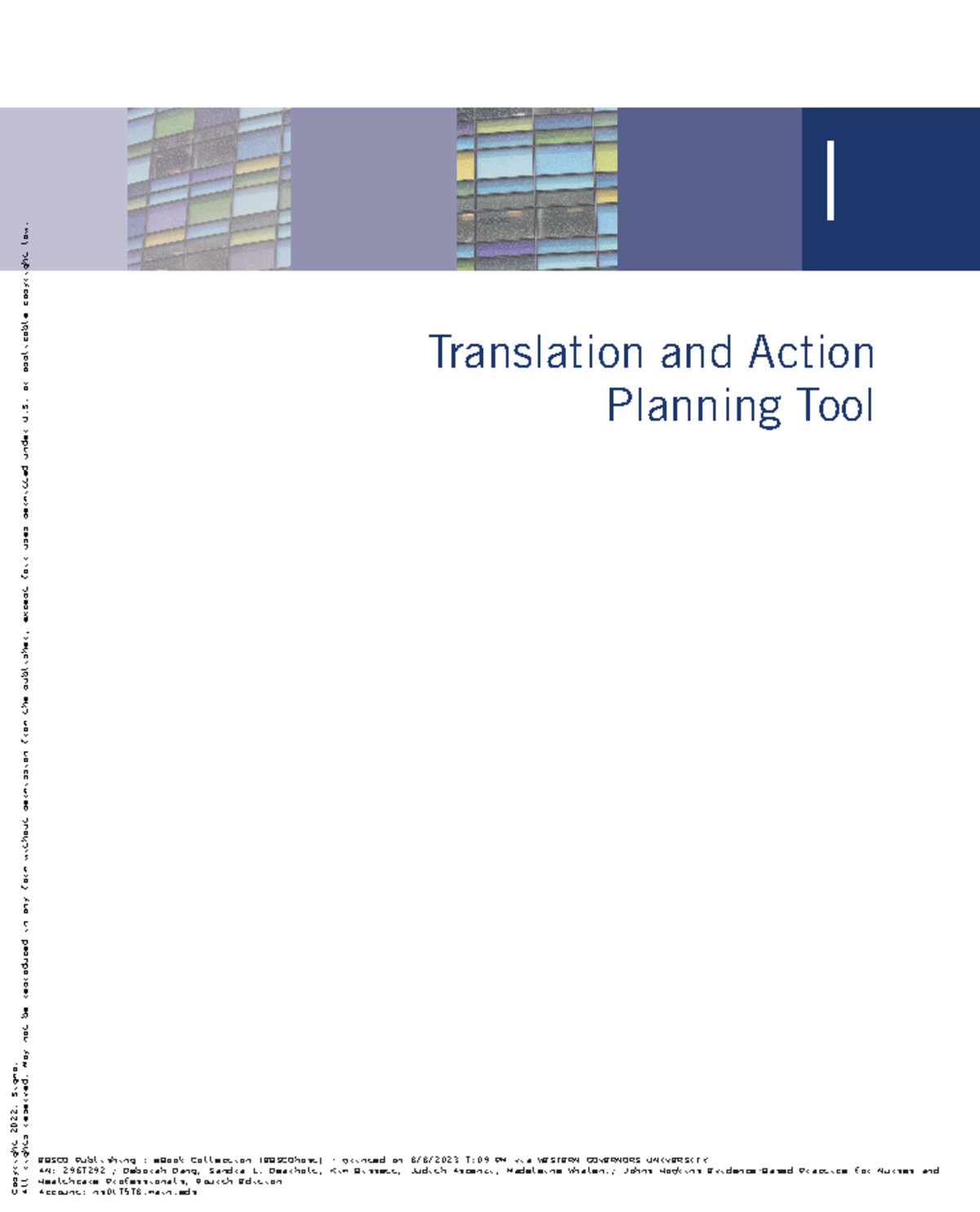 Appendix I: Translation & Action Planning Tool for EBP (Johns Hopkins ...