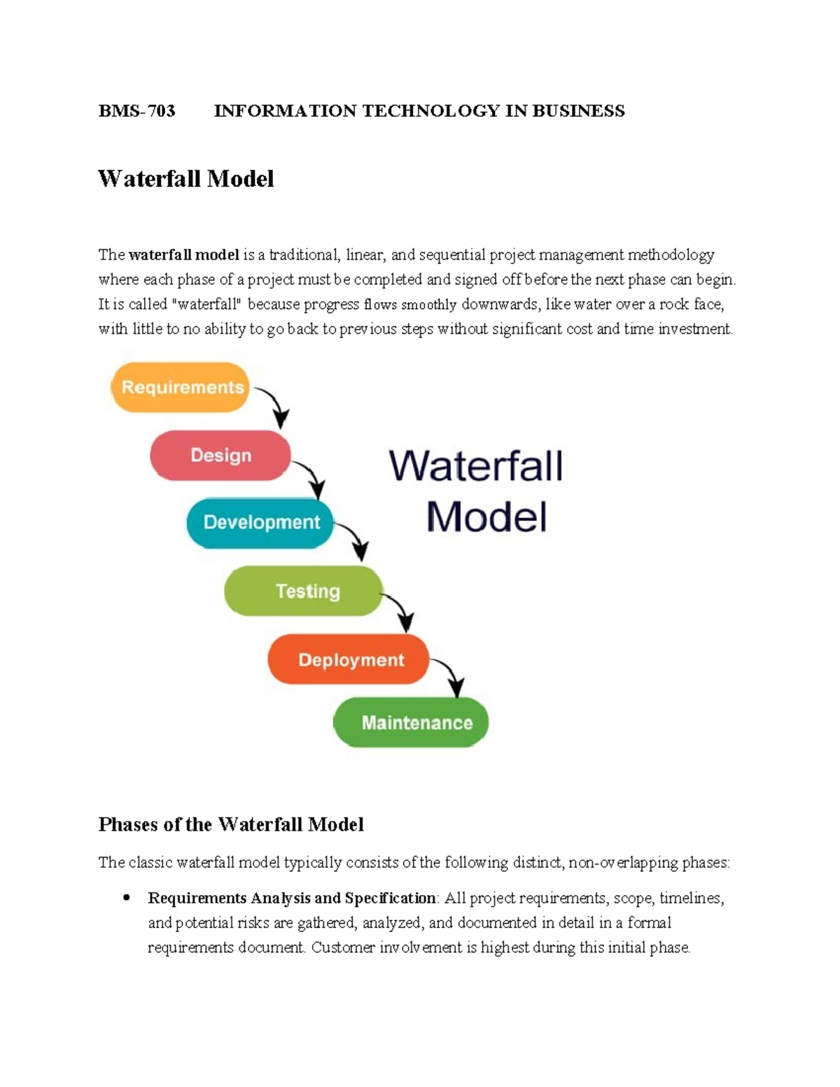 ITB 101: Waterfall Model and Agile Methodology Overview - Studocu