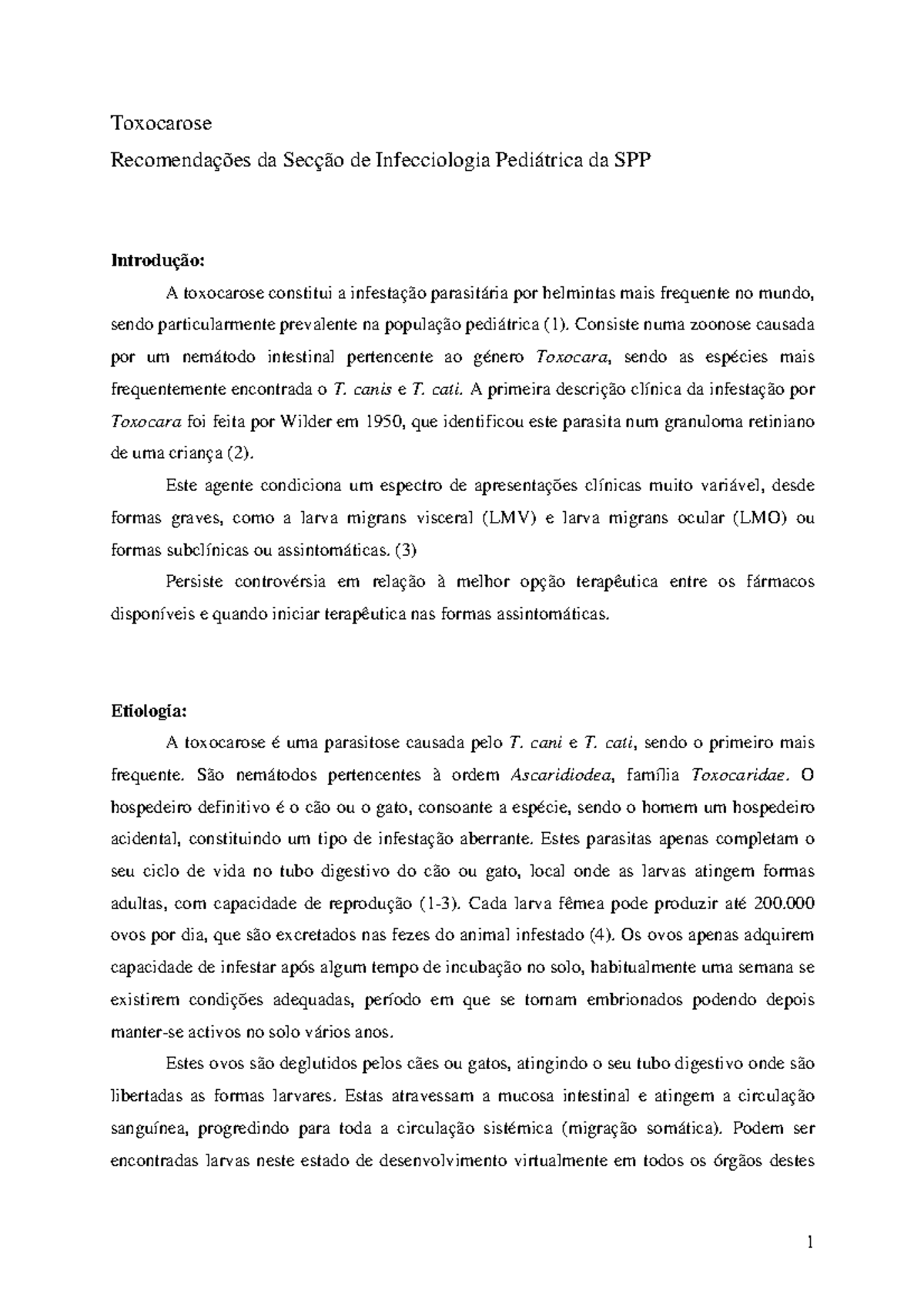 Protocolo Toxocarose: Recomendações da SPP em Infecciologia Pediátrica ...