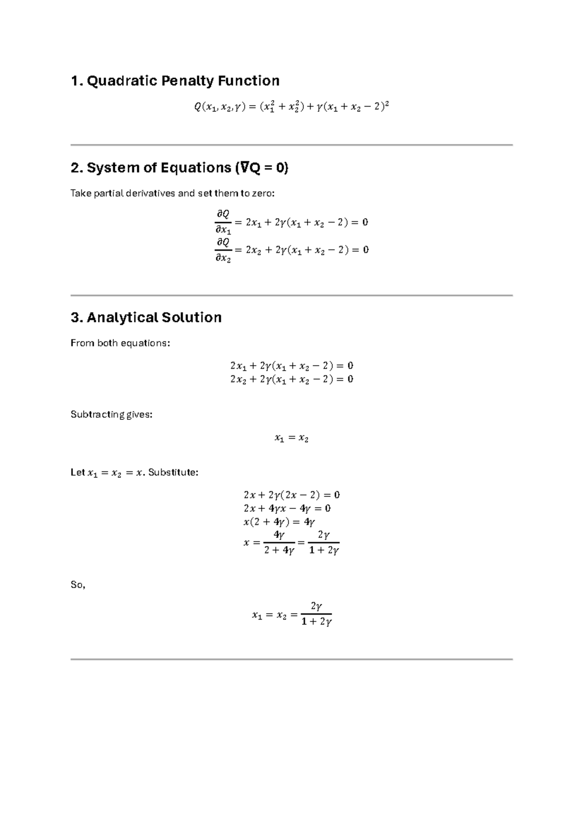 Constrained Problem Notes: Quadratic Penalty Function Analysis - Studocu