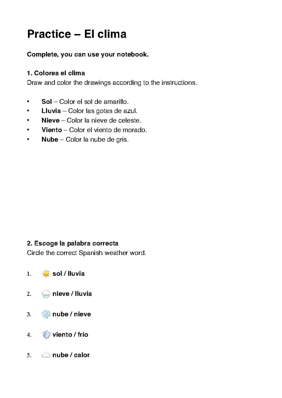 G4. Spanish 04:03 - Clima y Colores: Práctica de Vocabulario - Studocu
