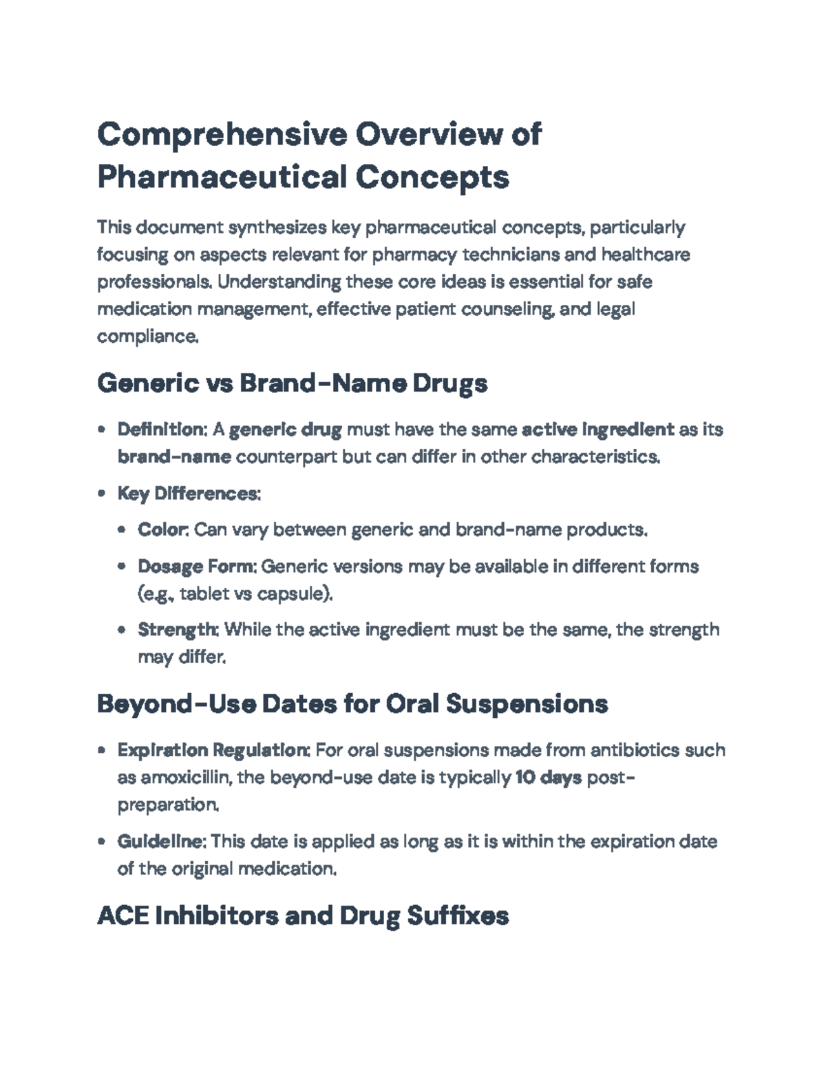 Pharmaceutical Concepts Overview for Pharmacy Technicians ...