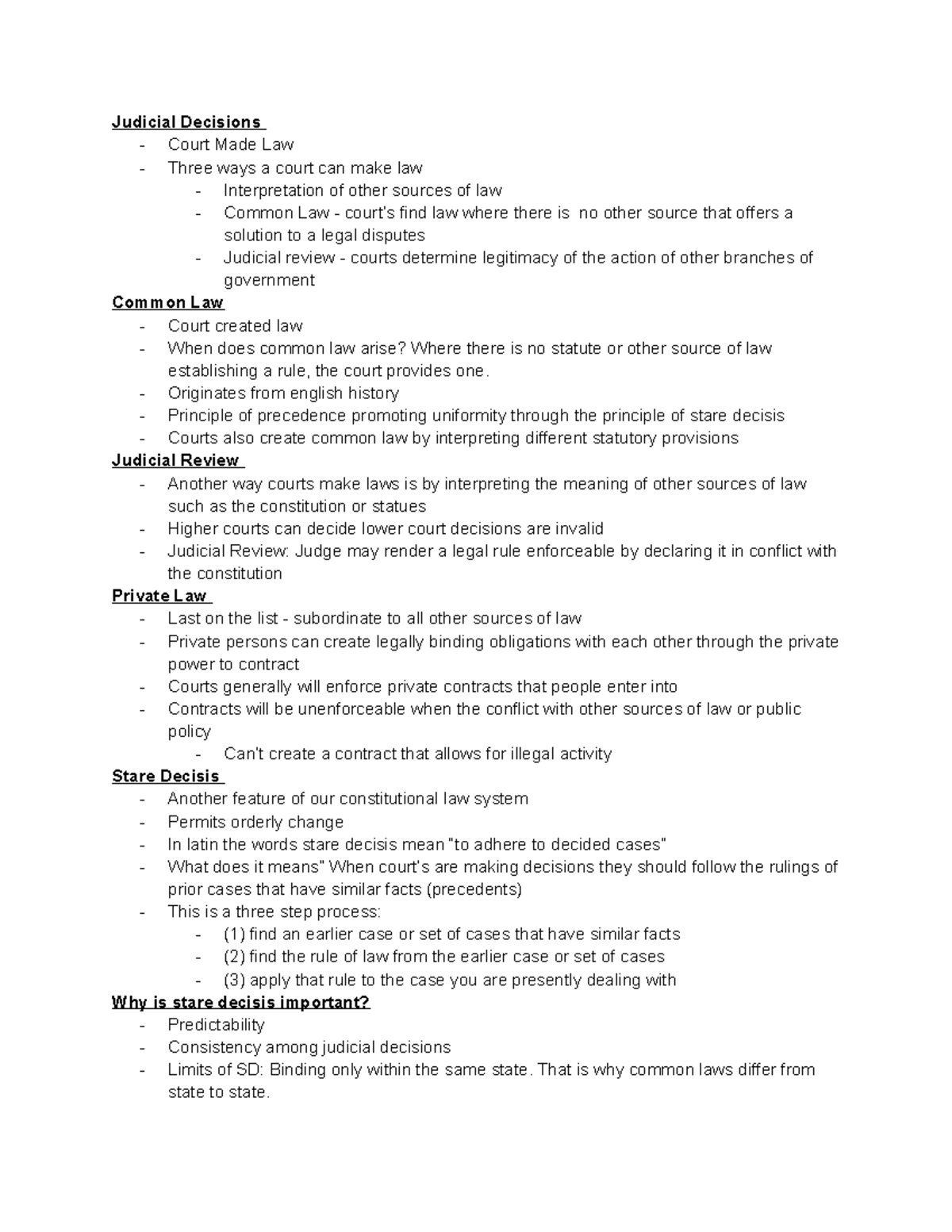 Judicial Decisions & Stare Decisis: Key Aspects of Law Formation - Studocu