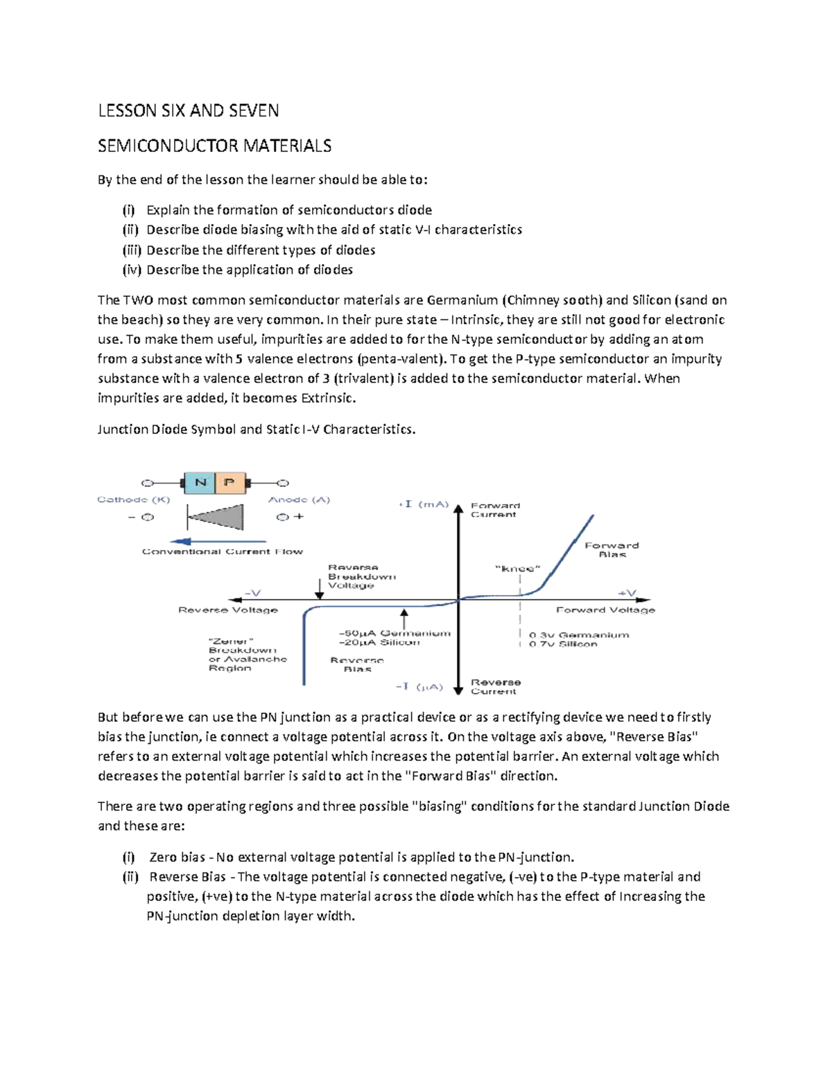 LESSON 6 & 7: SEMICONDUCTOR MATERIALS AND DIODES - Studocu