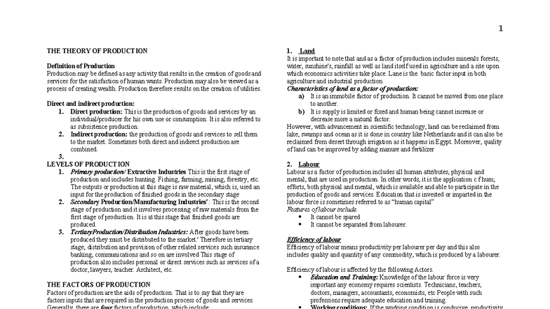 ECO 101: Introduction to Production - Key Concepts and Factors - Studocu