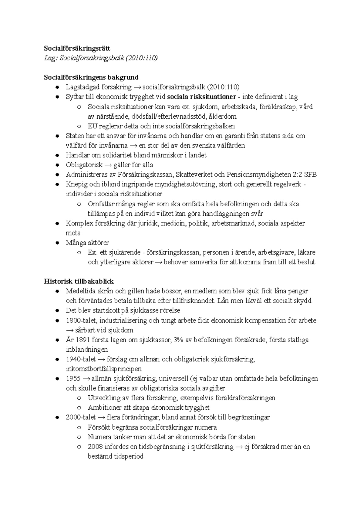 Socialförsäkringsrätt: Grundläggande aspekter och historik (SFB) - Studocu
