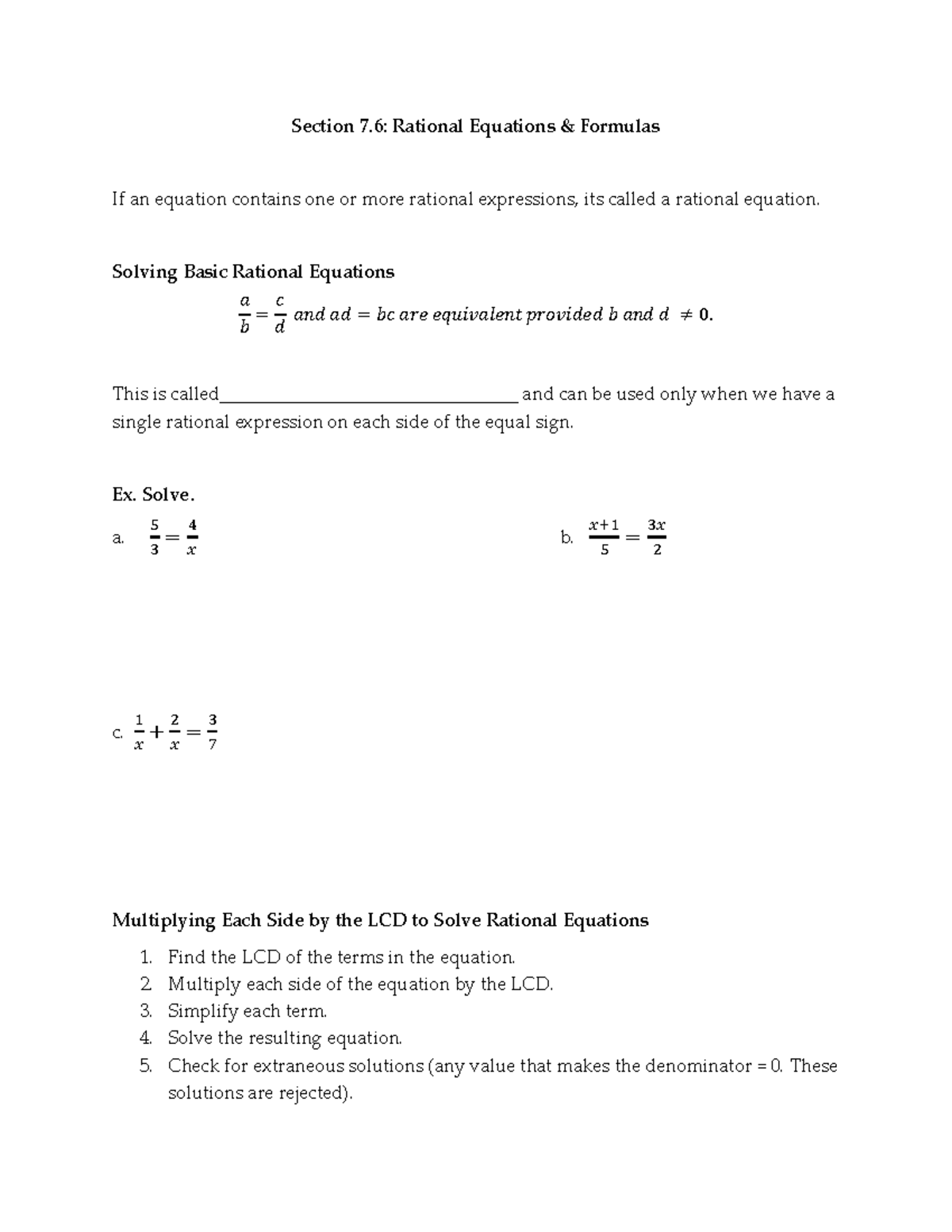 Section 7.6: Rational Equations & Formulas - Studocu