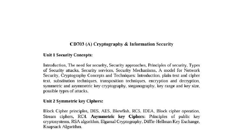 CD703 (A) Cryptography Unit 1: Security Concepts Overview - Studocu