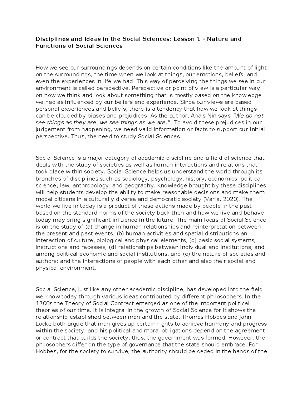 DISS - Lesson 1 - Exploring Nature and Functions of Social Sciences ...