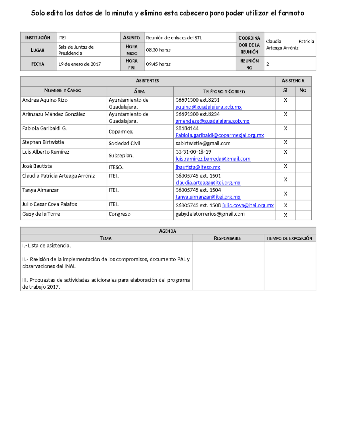 Formato de minuta word - Solo edita los datos de la minuta y elimina ...