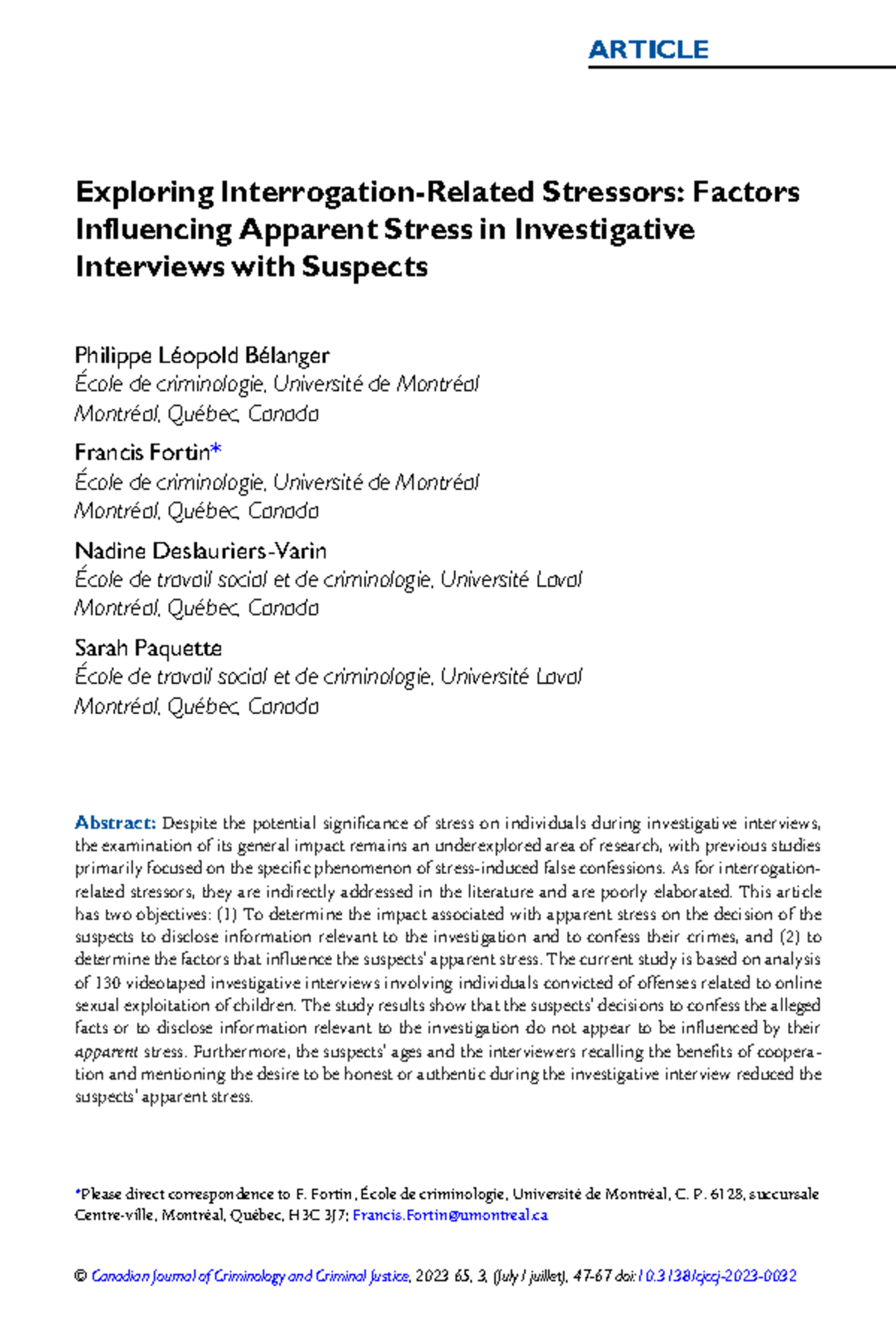 Retrieve - reading - ARTICL xploring Interrogation-Related Stressors ...