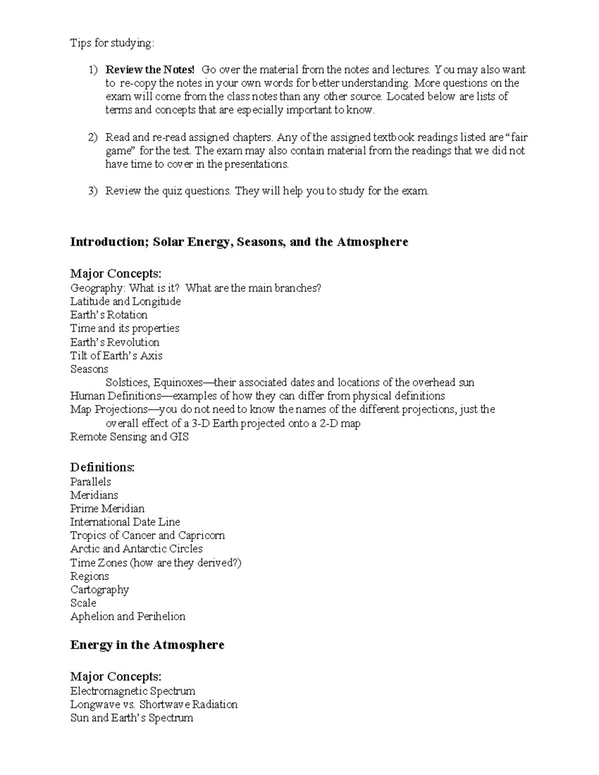 Geography and Atmospheric Science Study Guide: Key Concepts & Terms ...