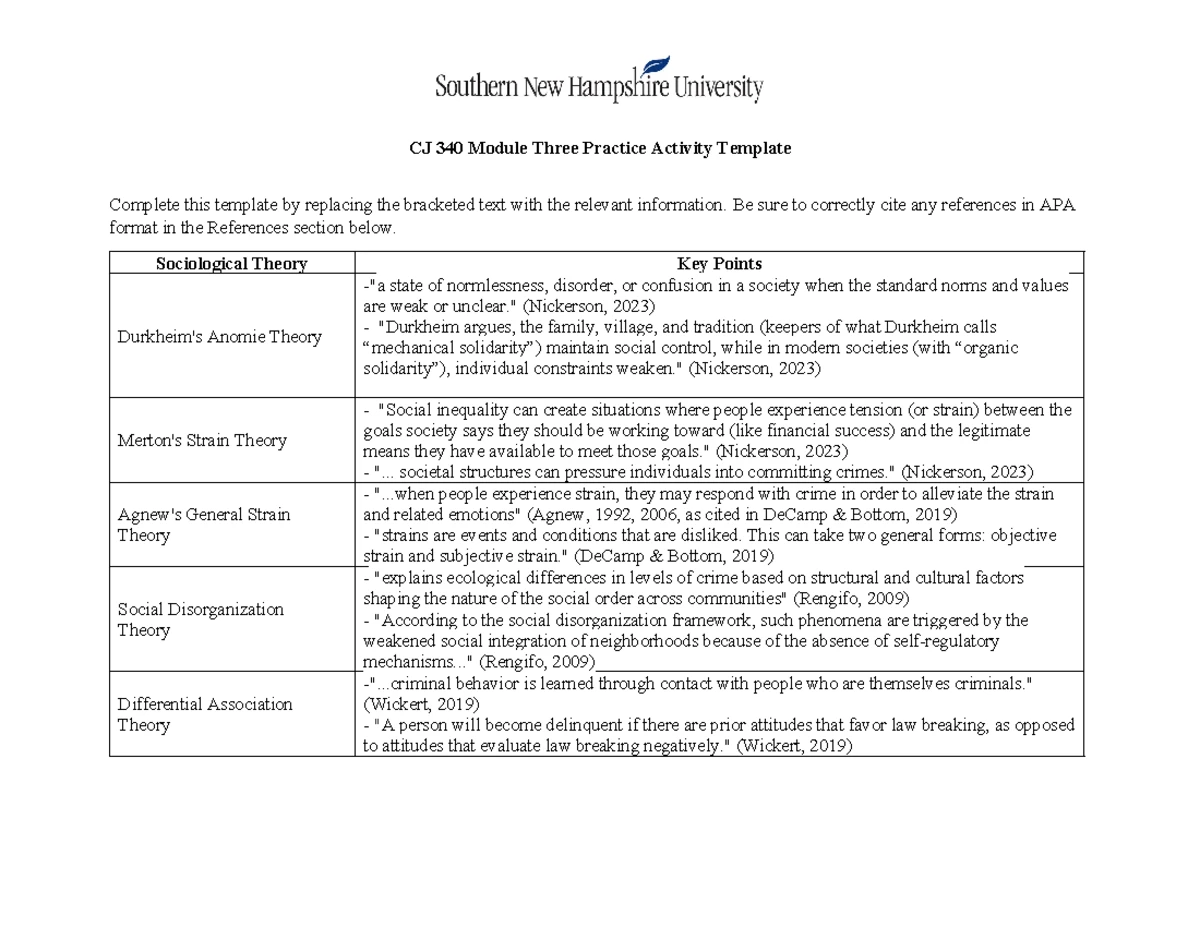 CJ 340 Module Seven Practice Activity: Criminological Theories ...