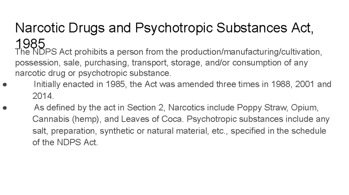 NDPS Act & Related Laws: Overview and Key Provisions - Studocu