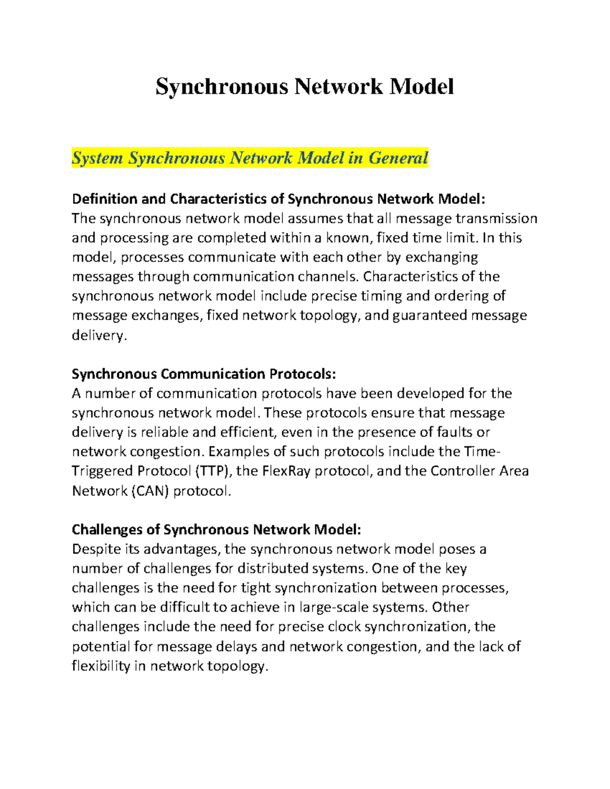 Synchronous Network Model Overview and Challenges Part 1 - Studocu