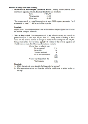 Internal Control Reviewer - CHAPTER 7 - INTERNAL CONTROL 1.) Which of the following would be ...