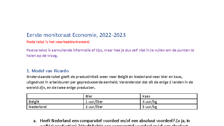 1e Monitoraat Economie Rechten - Oplossingen en Tips - Studocu