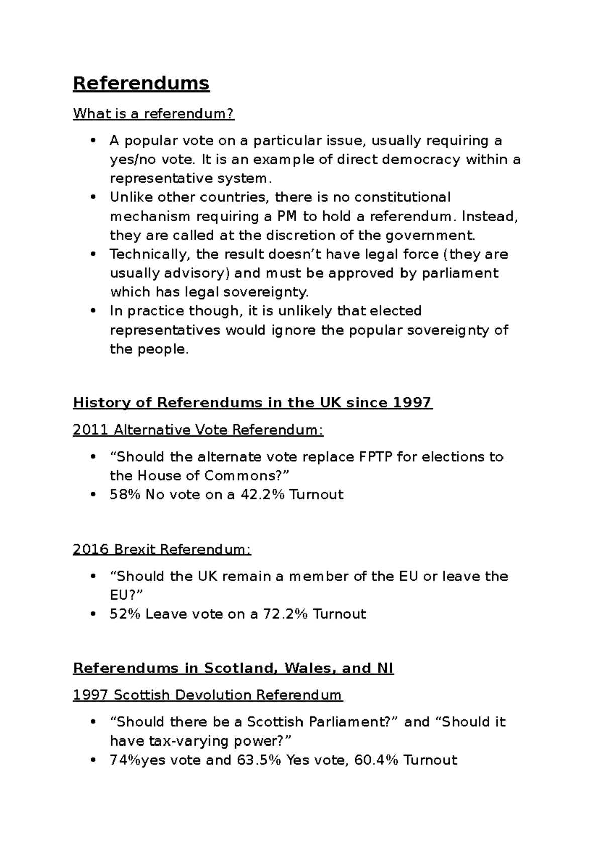 UK Referendums Overview: Key Issues and Historical Analysis - Studocu