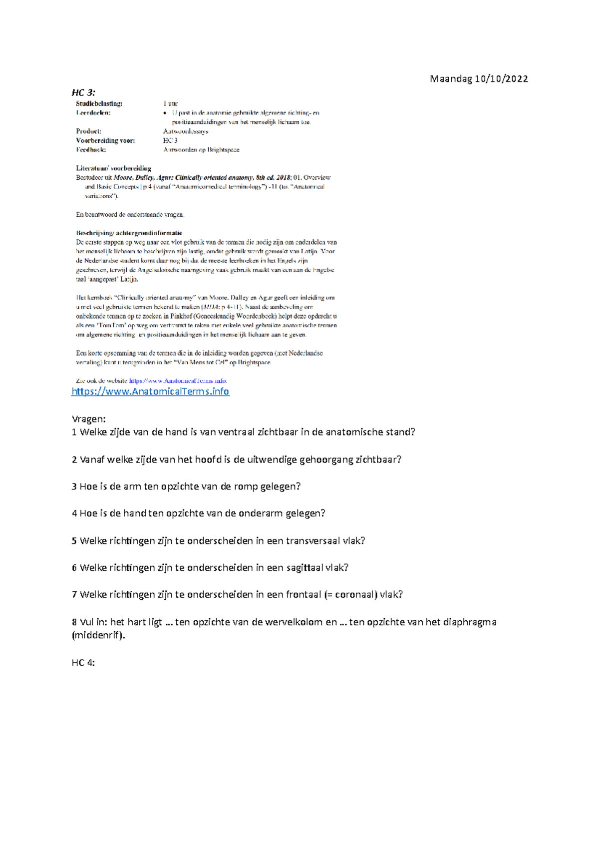 Blok 2 - Voorbereidende Opdrachten Week 1: Anatomische Casussen en ...