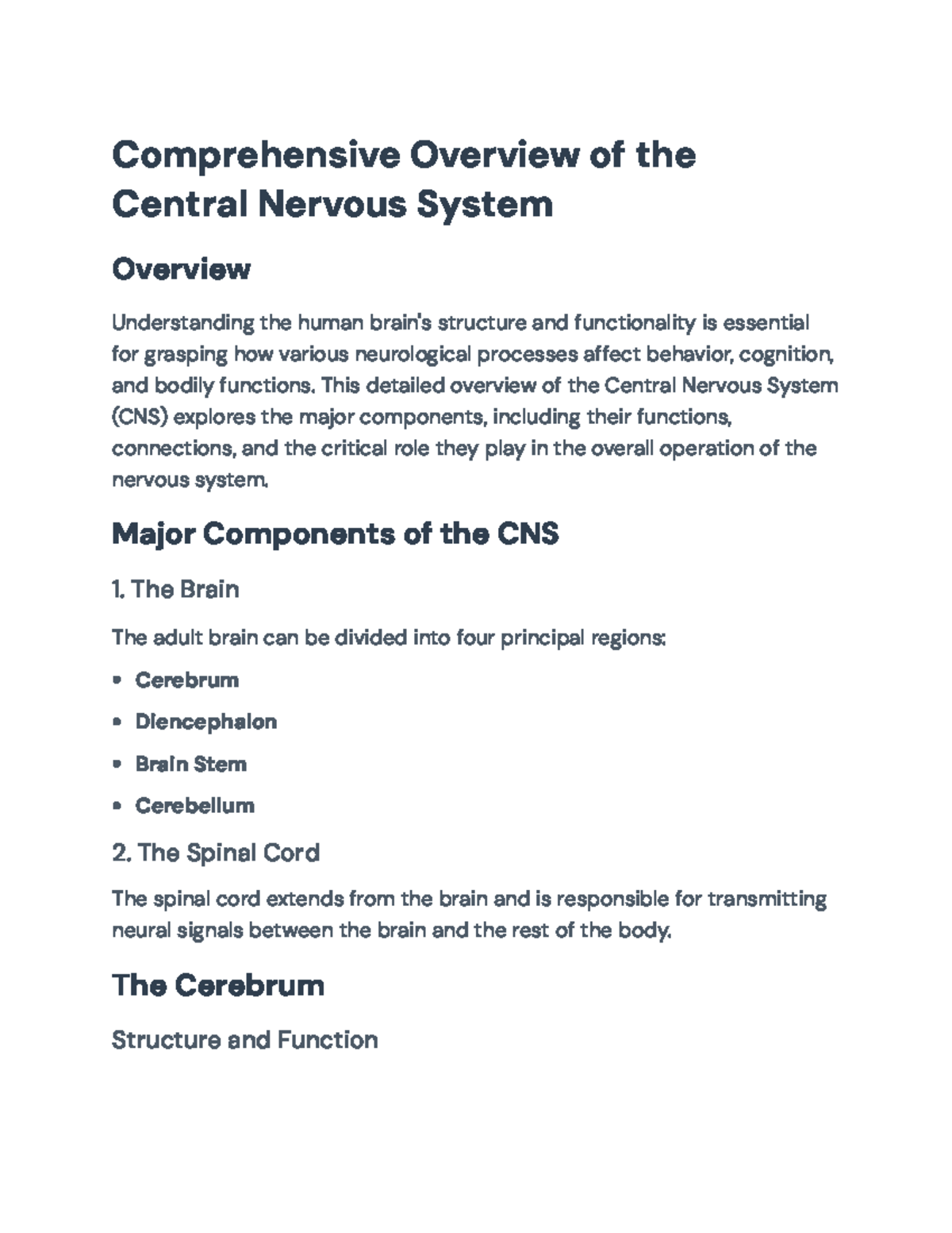 Central Nervous System (CNS) Overview: Structure and Functions ...