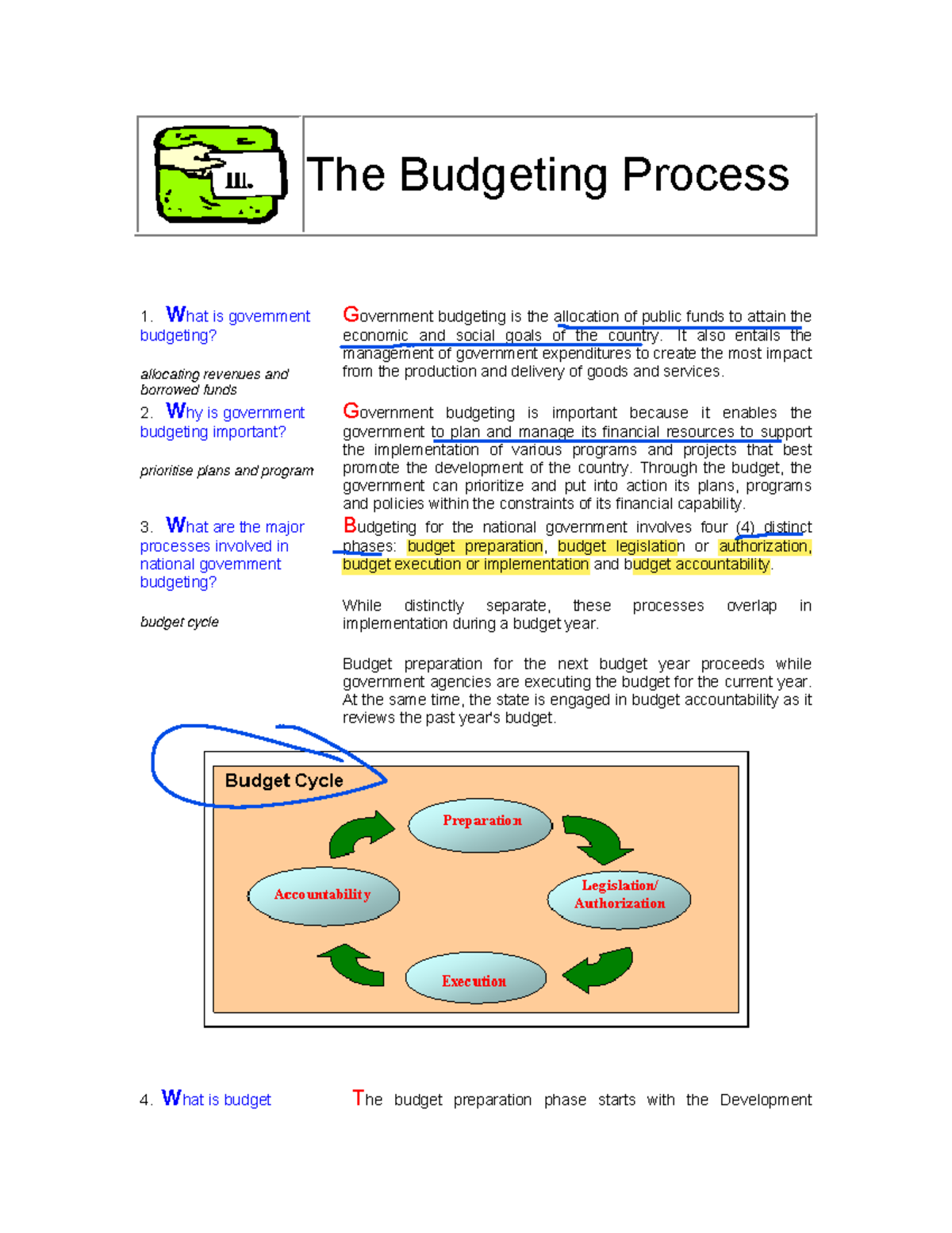 Budget-cycle - budget ccycle-notes - The Budgeting Process 1. What is ...