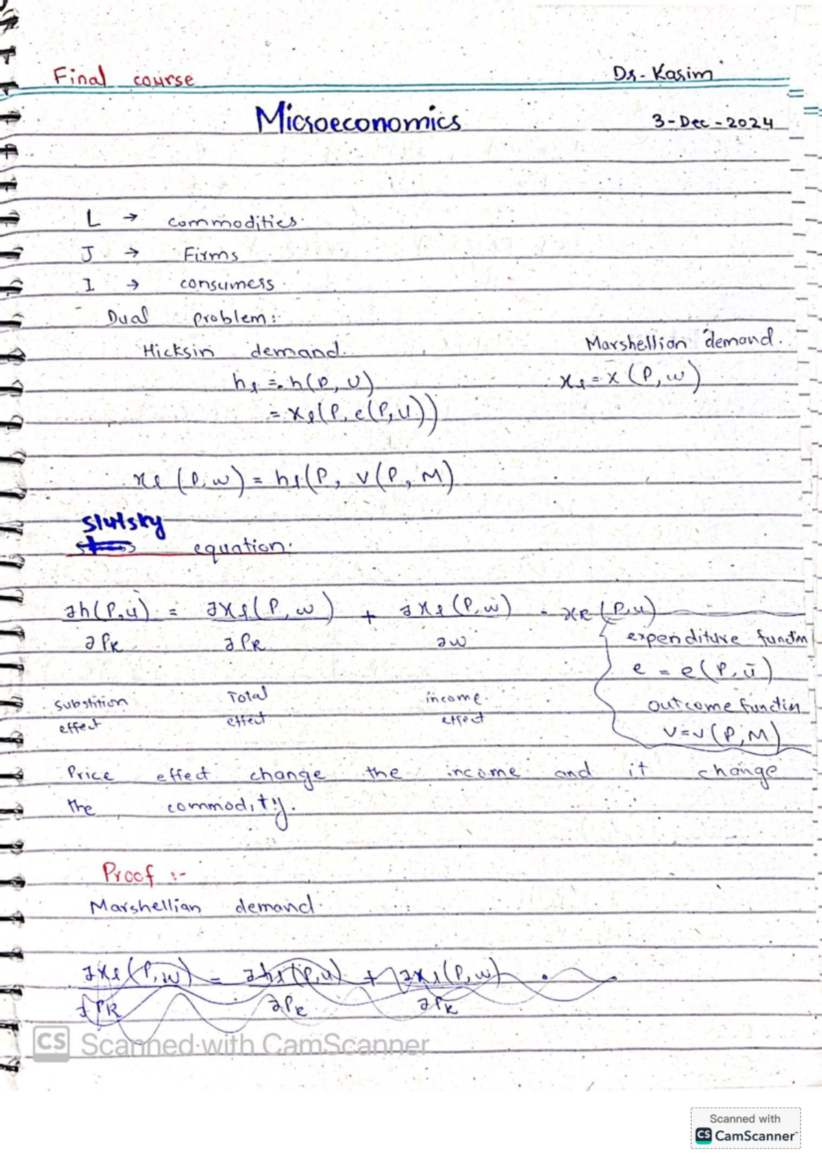 Microeconomics - Final Course Lecture Notes on Demand and Production ...