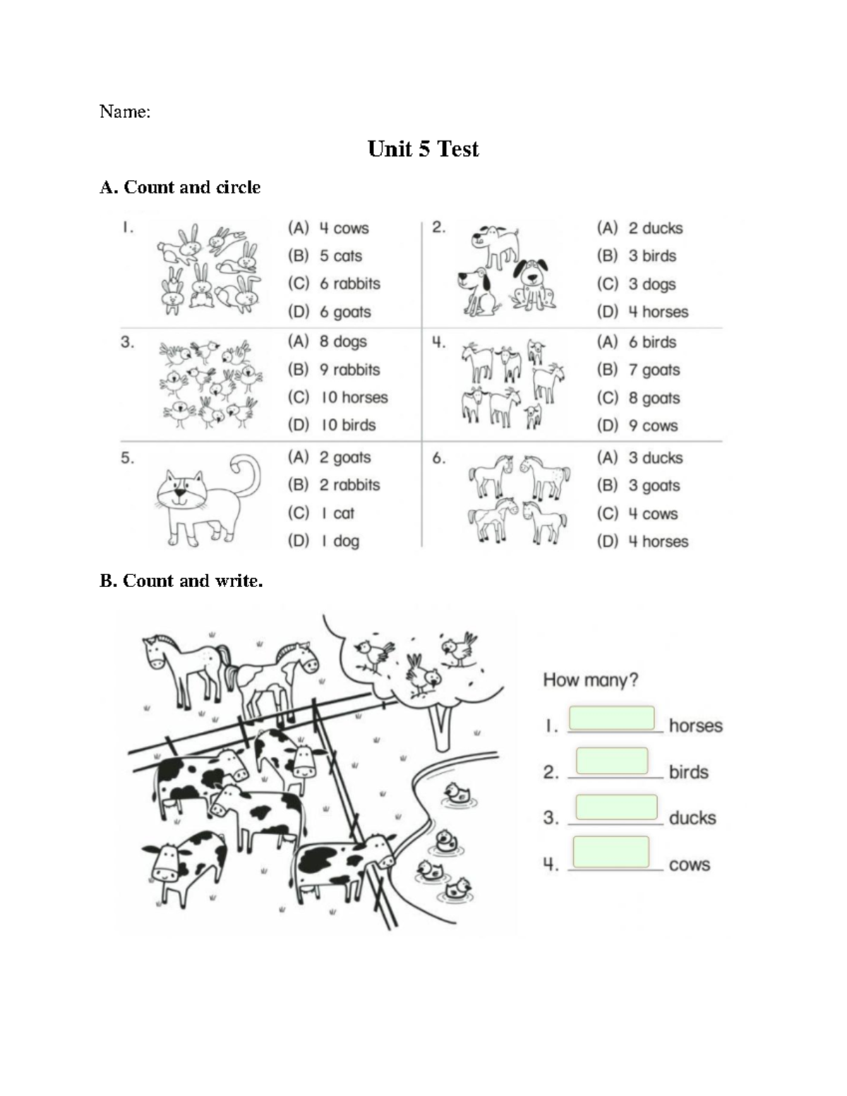 Test unit 5 - Up starter - English become easier - Name: Unit 5 Test A ...