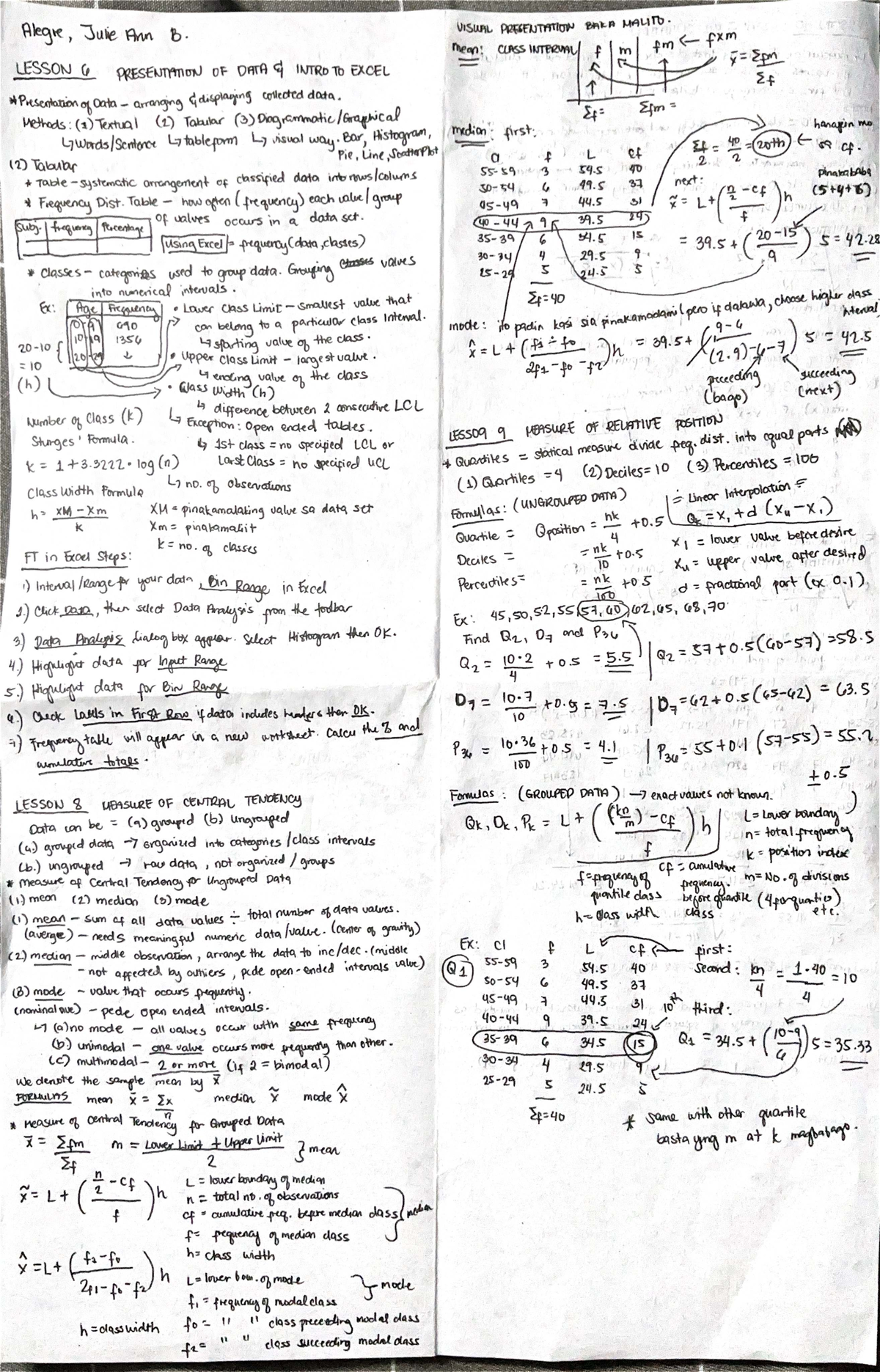 Stats 6-10: Visual Presentation and Measures of Central Tendency - Studocu