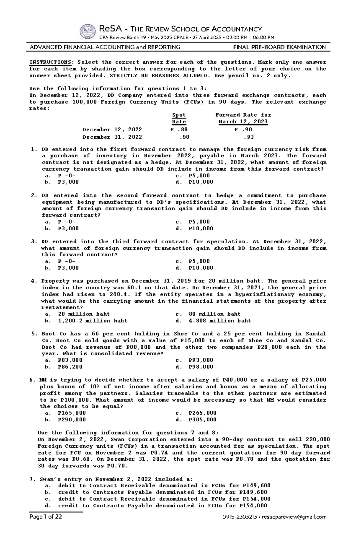ReSA Batch 49 FAR Final Exam Questions, Answers & Solutions - May 2025 ...