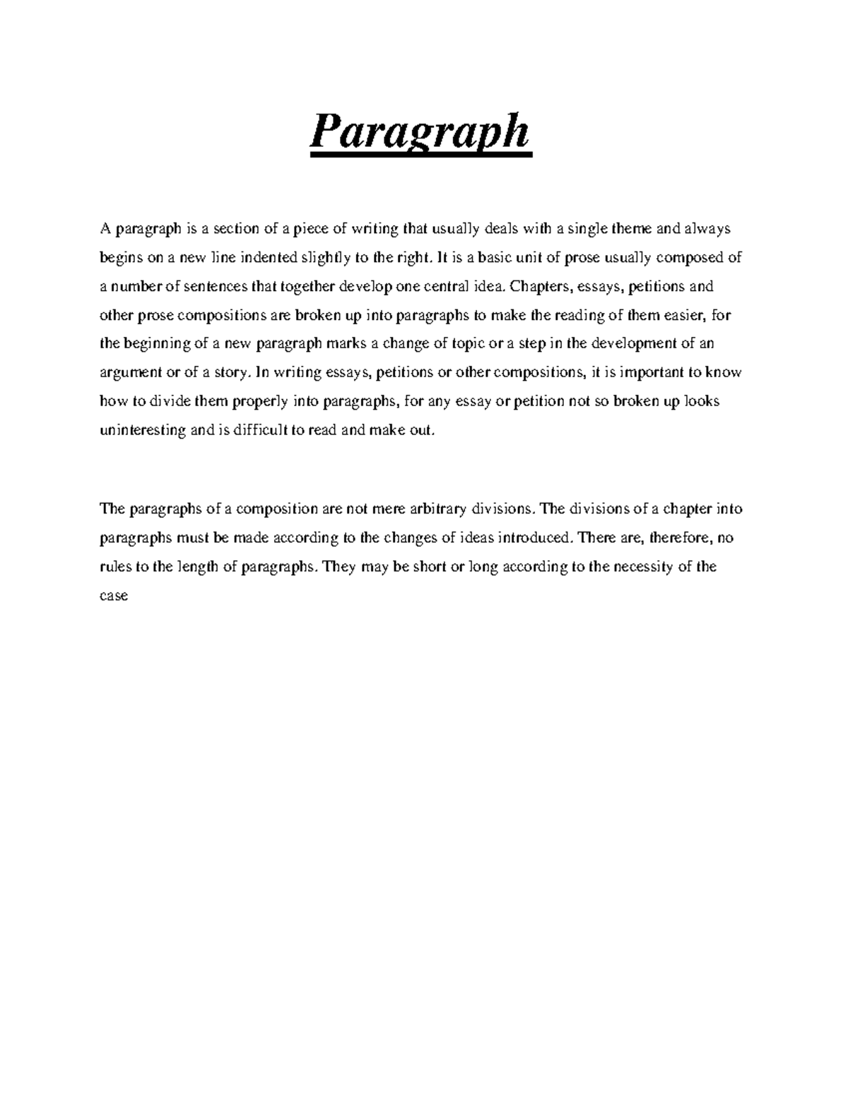 Types of Paragraphs: Structure, Styles & Techniques in Writing - Studocu