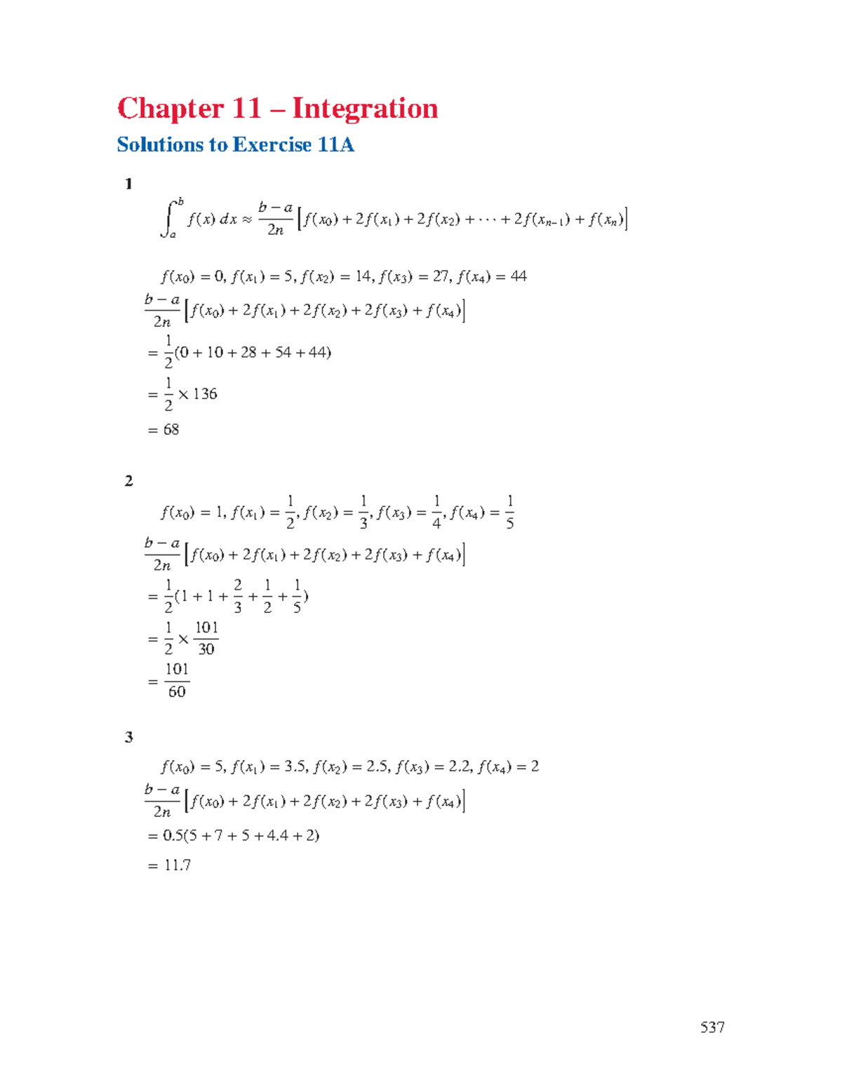 Chapter 11 – Integration: Worked Solutions to Exercises - Studocu