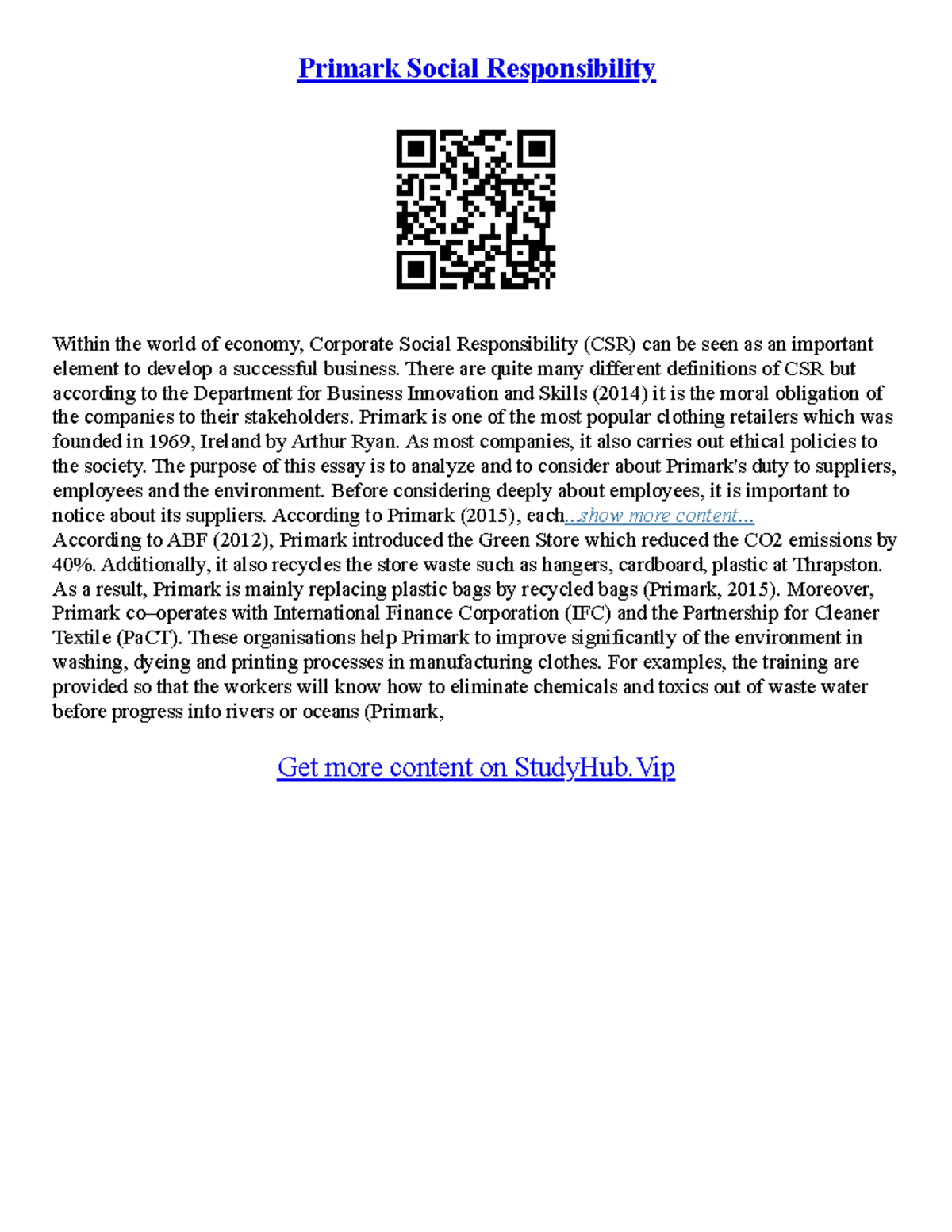 Essay On Social Responsibility - Primark Social Responsibility Within ...