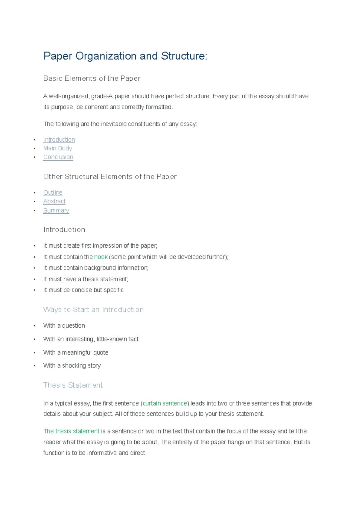 Effective Essay Structure: Key Elements for Success - Studocu