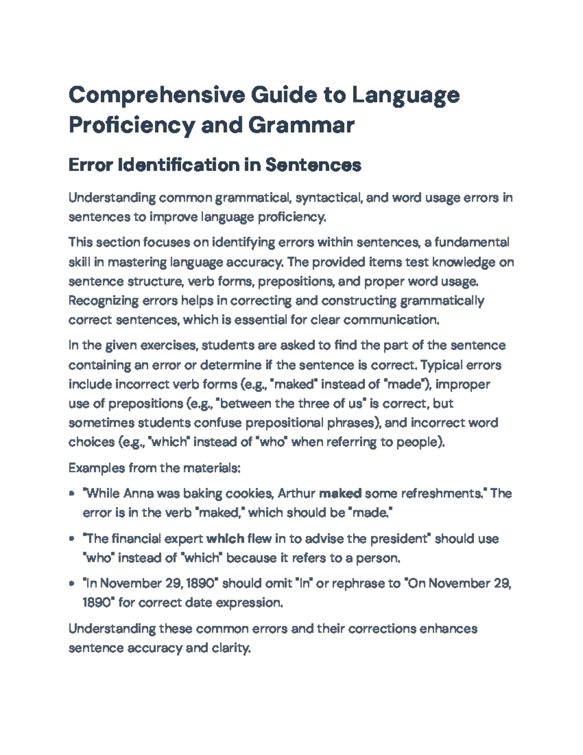Comprehensive Language Proficiency Guide: Grammar & Error Identification - Studocu