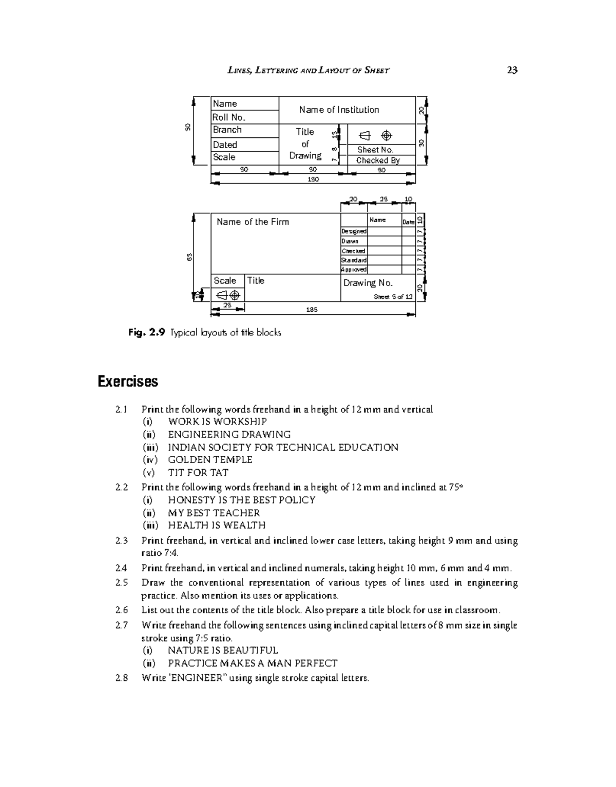 ENGR 101: Title Block Layout and Freehand Lettering Exercises - Studocu