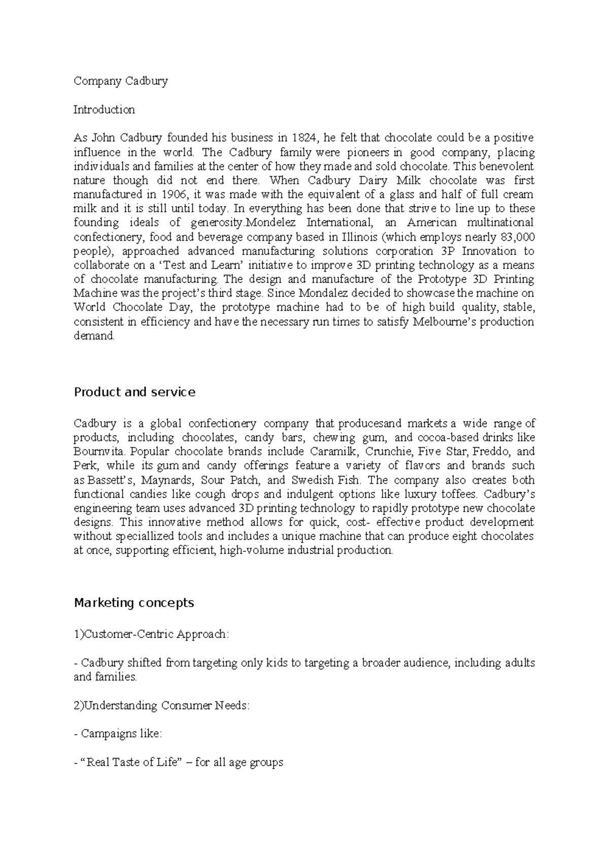 Cadbury company overview and marketing strategies analysis - Studocu