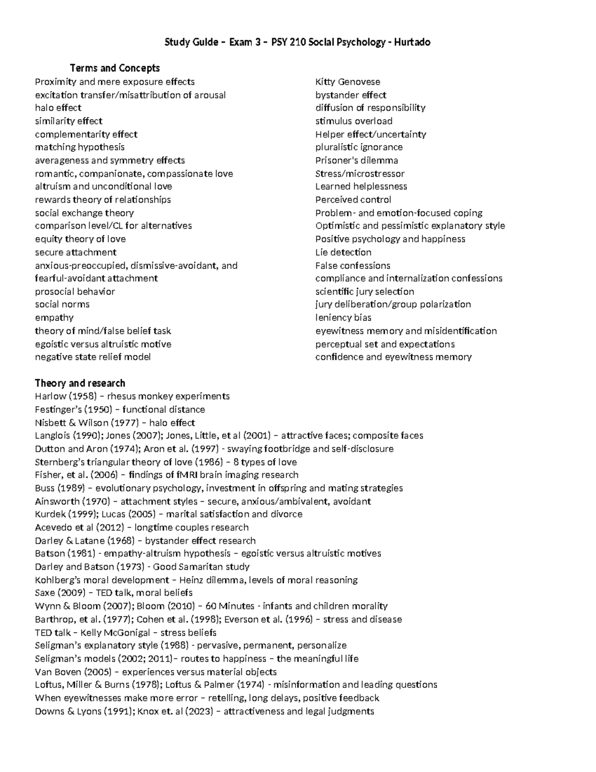 Study Guide for Exam 3: PSY 210 Social Psychology Concepts and Theories ...