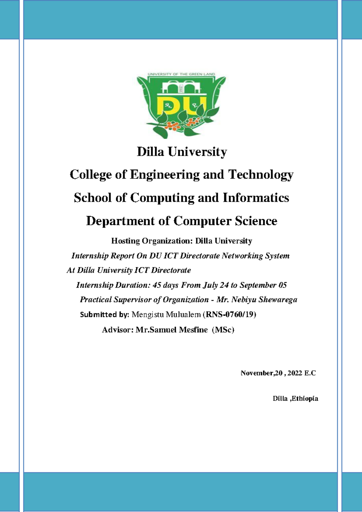 Internship Report: Networking System at Dilla University (CST-Intern ...