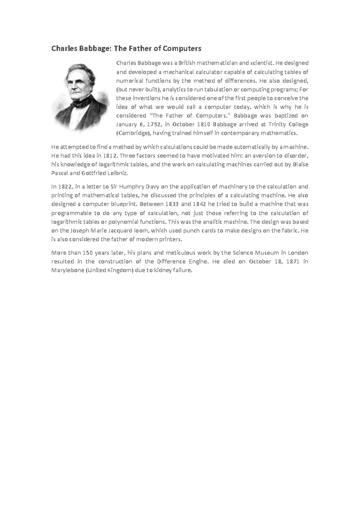 Unidad 3: Tarea 02 - Charles Babbage y la Historia de la Computación ...