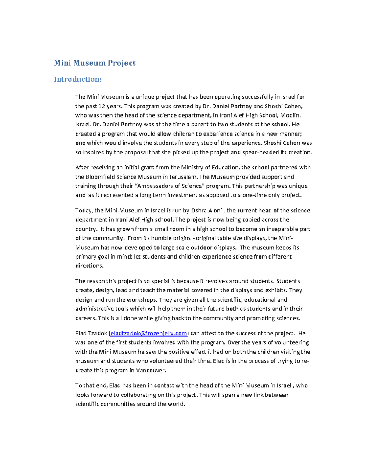 Mini Museum Project Proposal: Engaging Students in Science Education ...