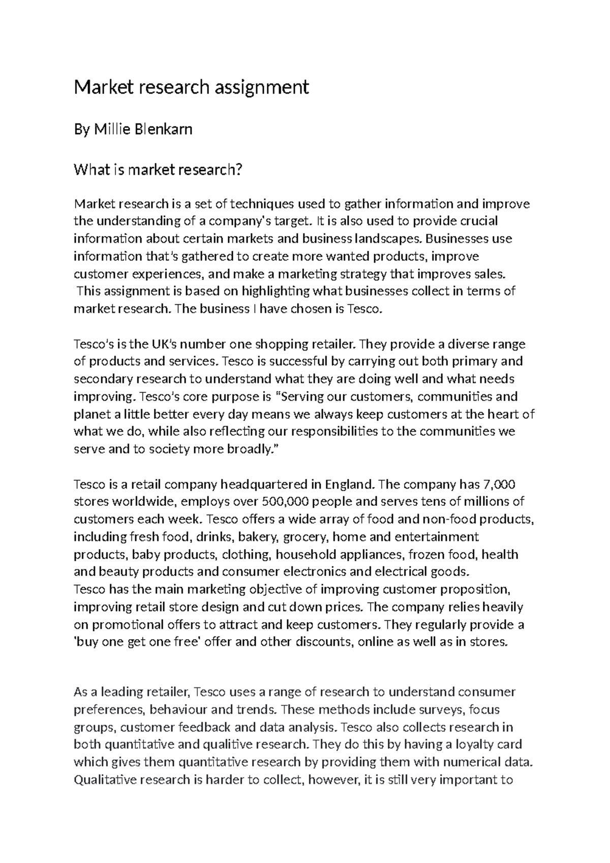 Market Research Assignment: Analyzing Tesco's Strategies and Methods ...