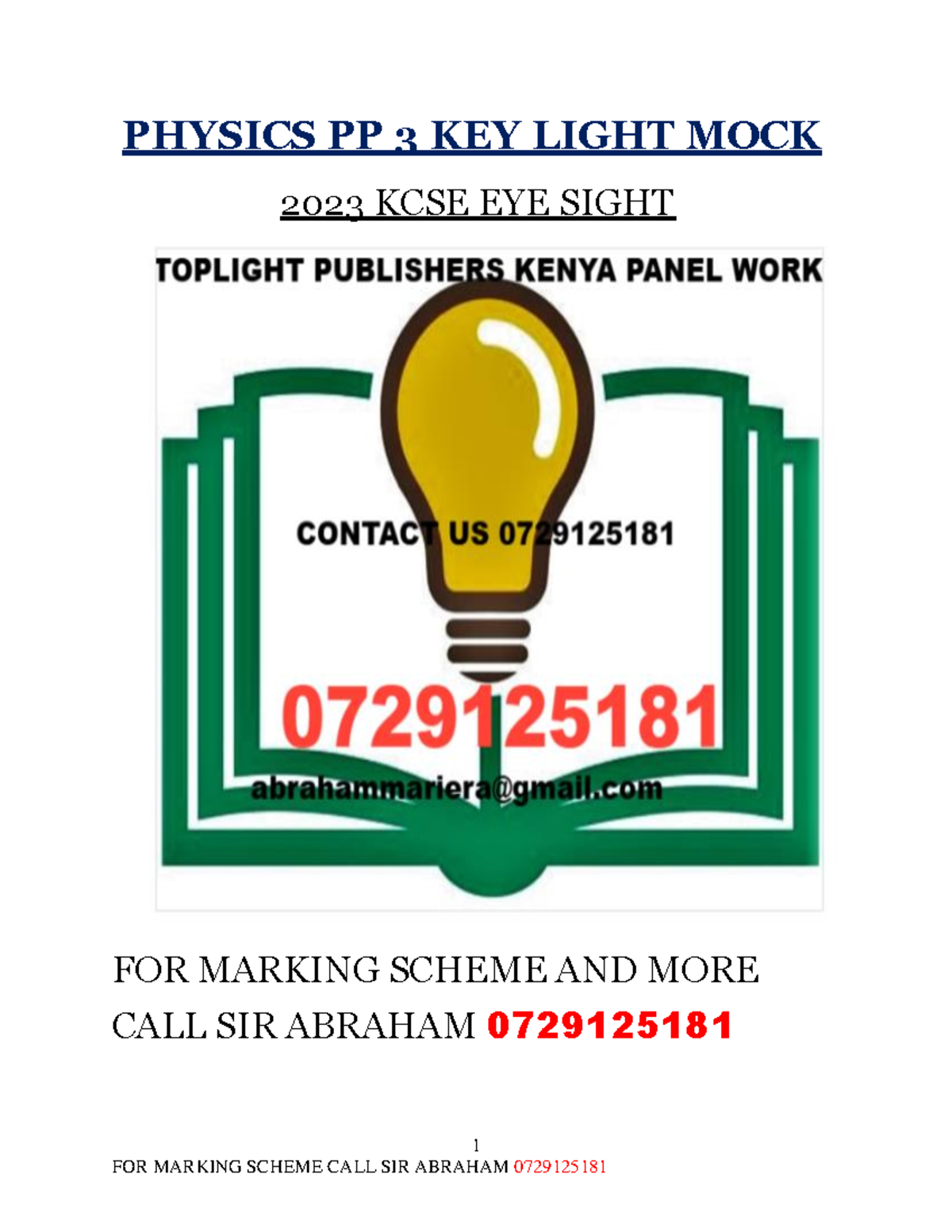 Physics 232/3 Paper 3 MOCK Exam Key and Guidelines 2023 KCSE - Studocu