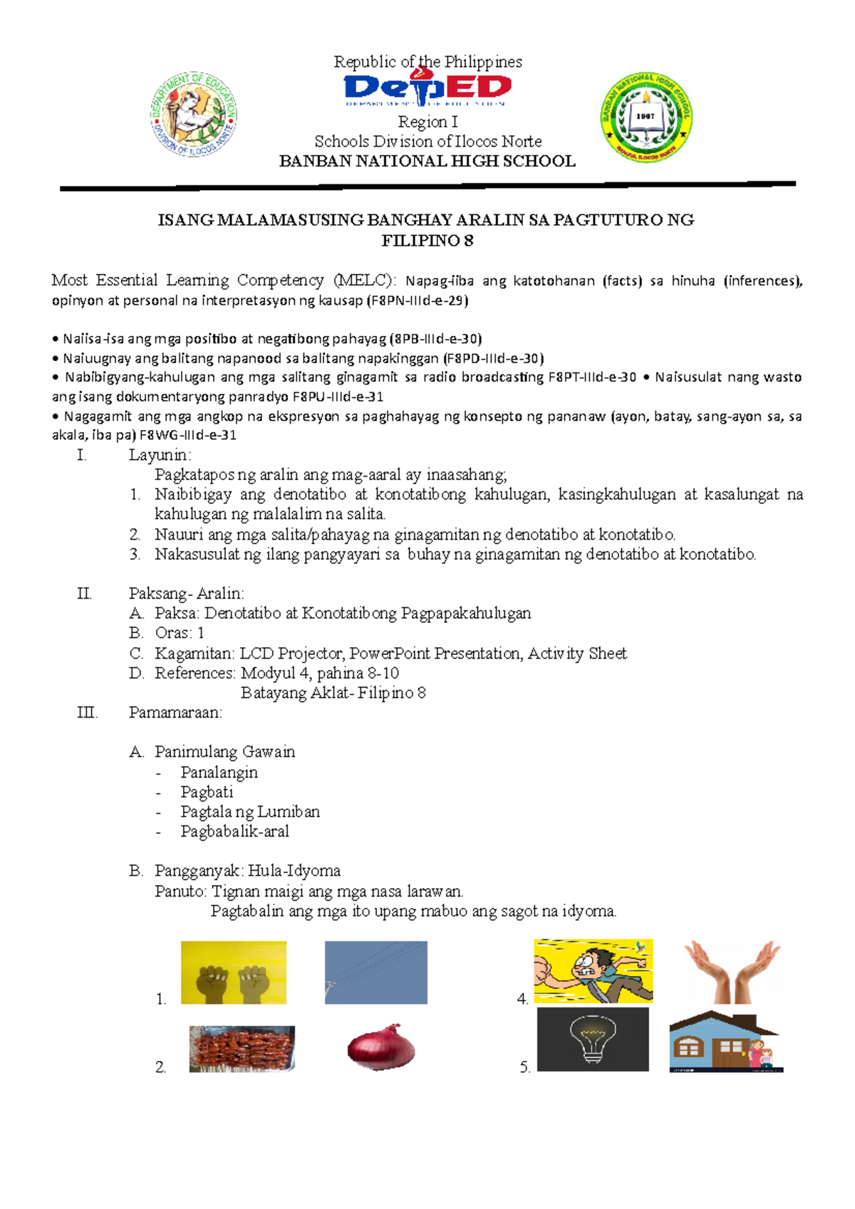 Filipino 8: Detailed Lesson Plan on Denotatibo at Konotatibong ...