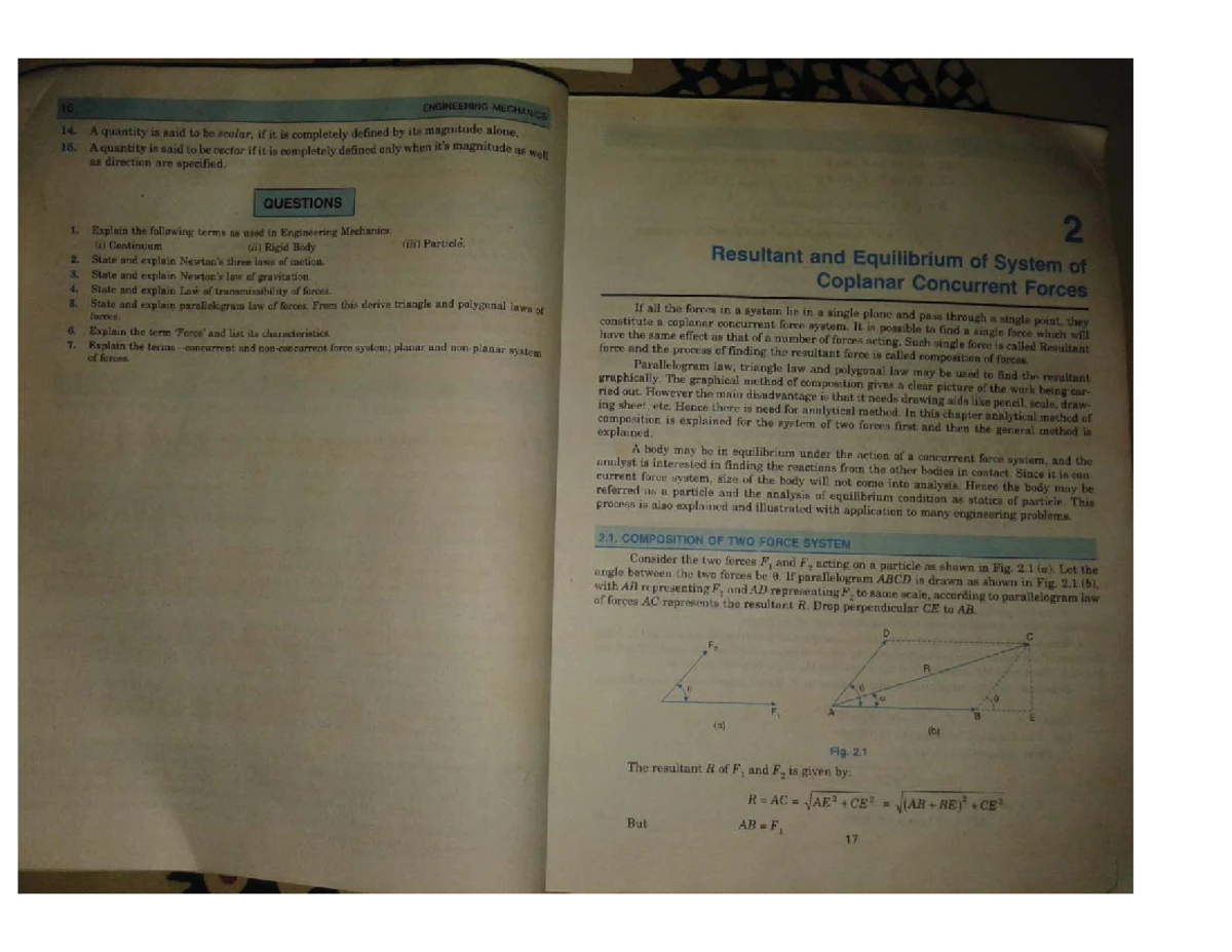 Equilibrium of Forces - Notes - Chapter 2 : Composition and Resolution ...